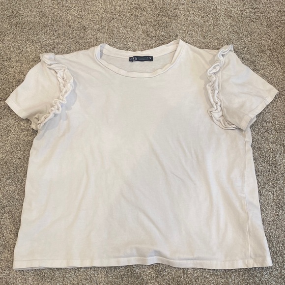 Zara | Tops | Zara Tshirt With Ruffles On Sleeve | Poshmark